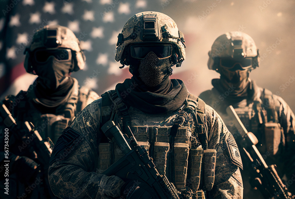 United States Delta Force in front of the American Flag. Tactical unit ...