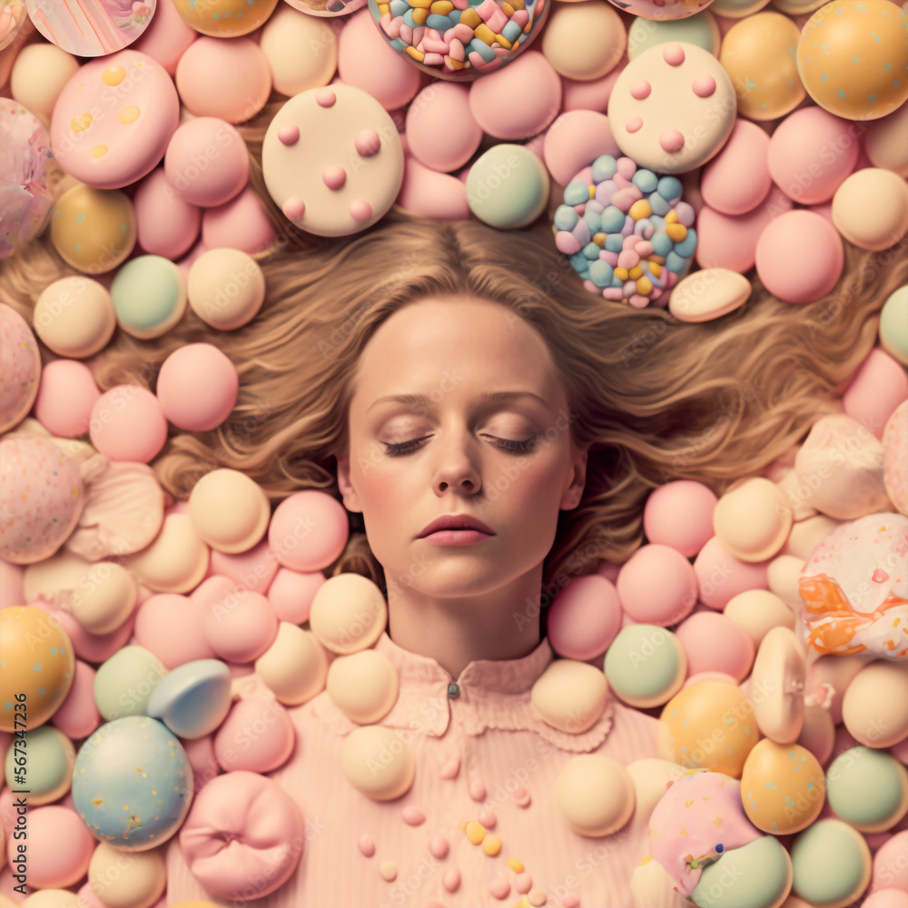 generative ai illustration of a blonde young woman sleeping and ...