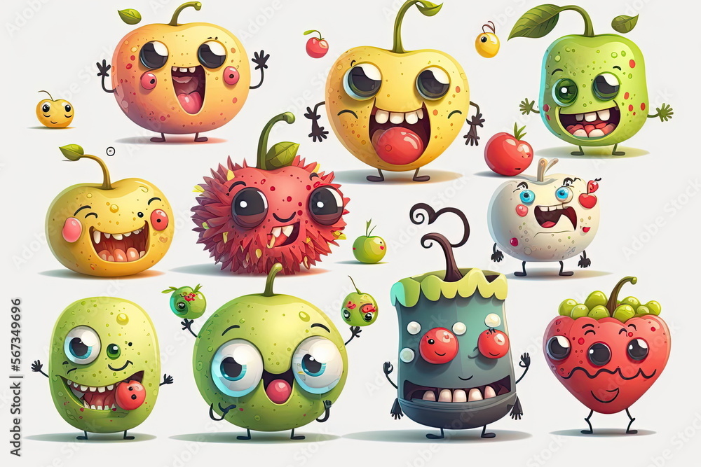 cartoon characters of fruit, happy and smile, cute fruit monsters ...
