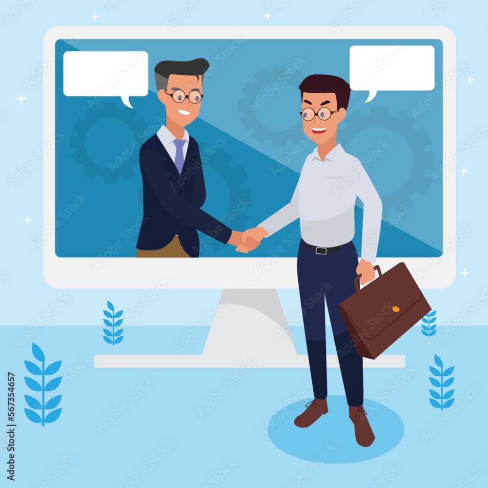 Happy young big isolated corporate man done his job as vison & mission ...