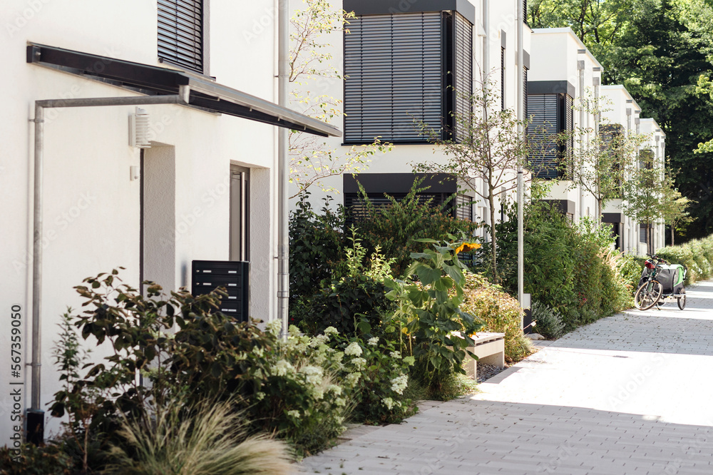 Landscaping around Building. Exterior Design of Modern Low-rise ...