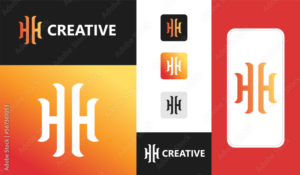 Letter H H logo design. creative minimal monochrome monogram symbol ...