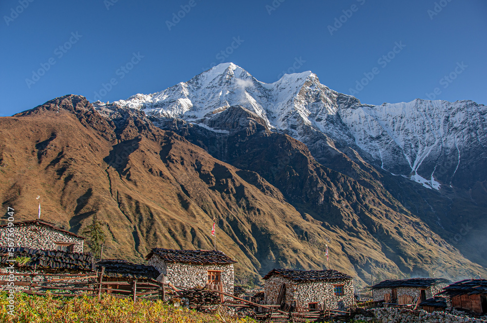 View of Shayala village stone houses, located at the foot of Kutang ...