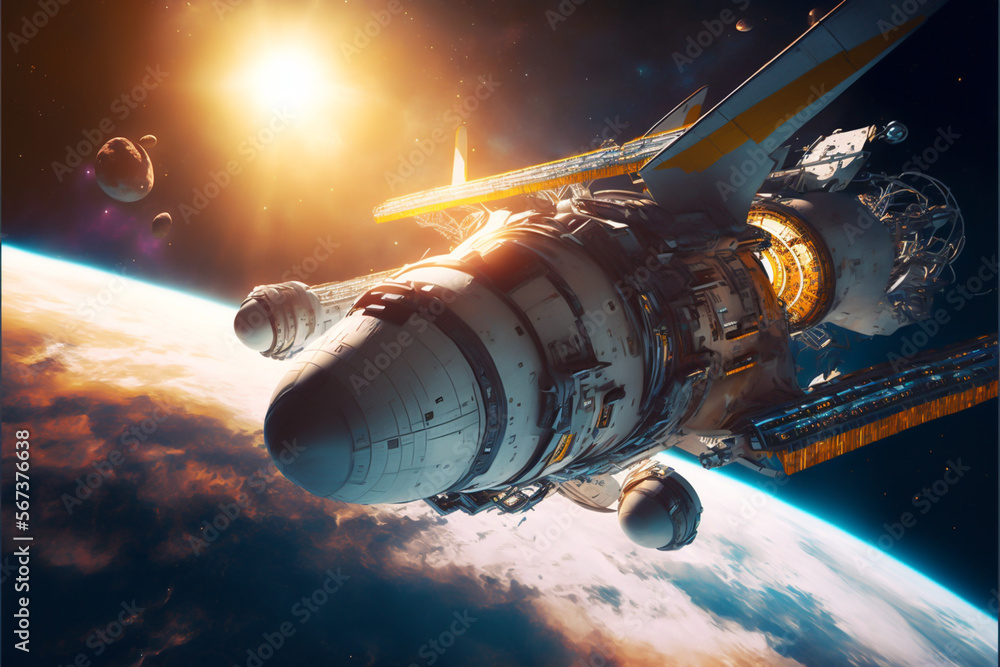 Стокова ілюстрація The space shuttle station, is an amazing feat of ...