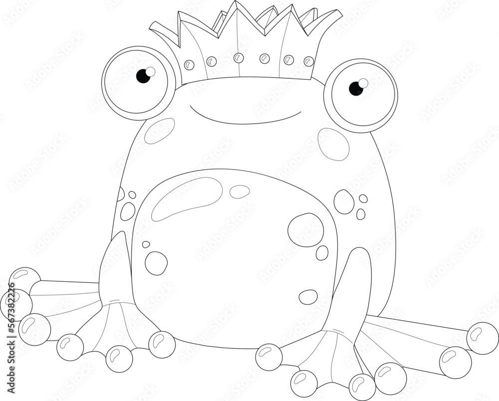 Vector de Stock Cute cartoon frog king toy sketch template. Children ...