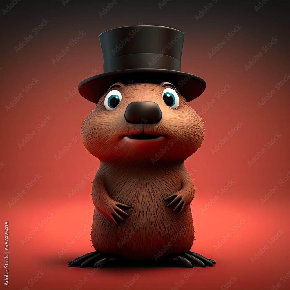 Cute Cartoon Groundhog Character in a Top Hat (Generative AI) Stock ...