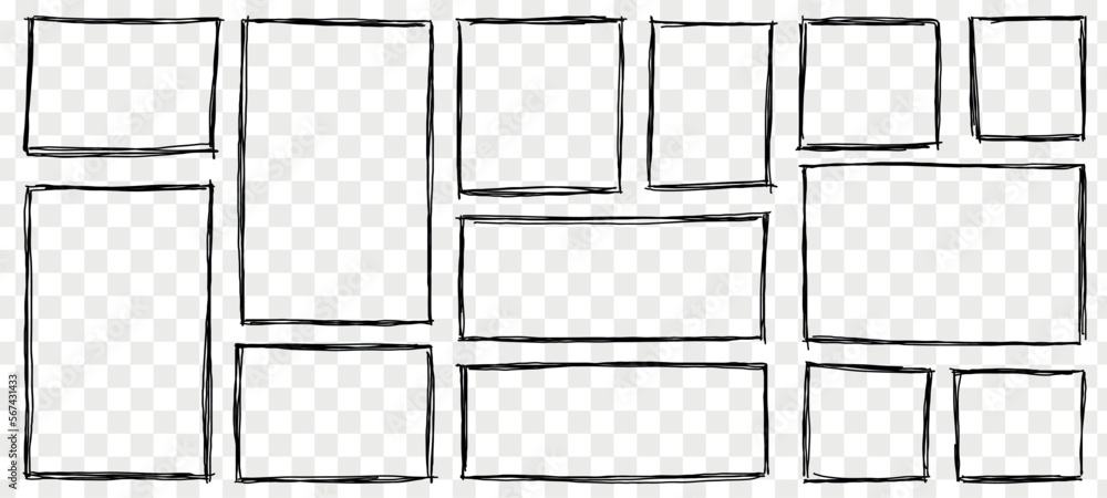 Rectangle frame line. square shape outline on hand draw style. vector ...