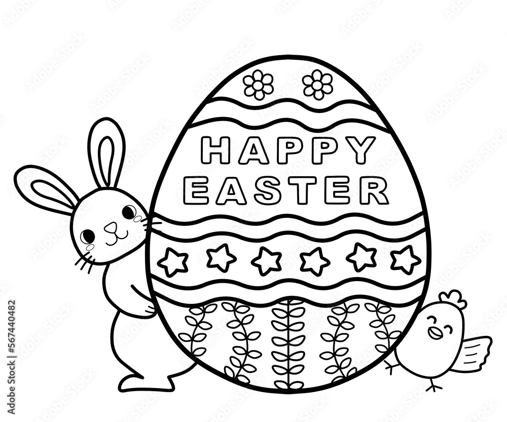 Easter Bunny coloring pages for kids. Painting for kindergarten and ...