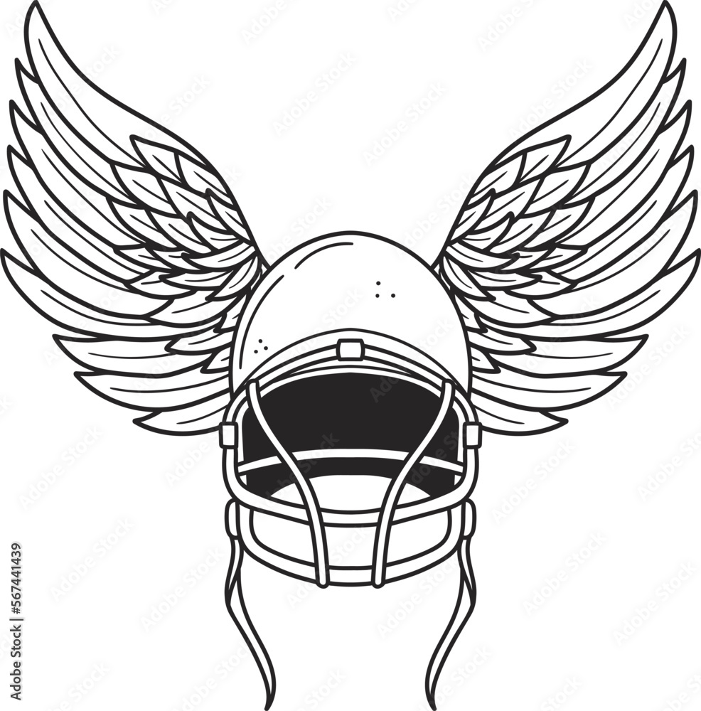 Vector Black and White American Football Winged Helmet Illustration ...