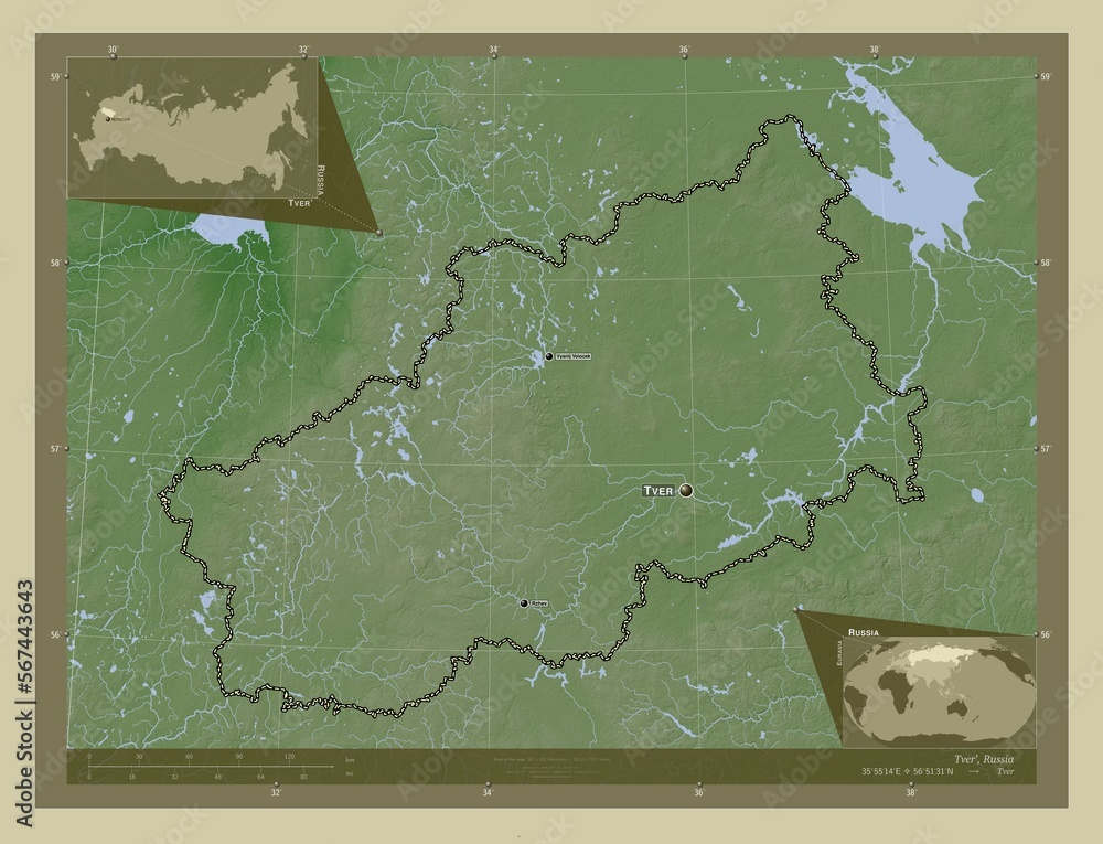 Tver', Russia. Labelled points of cities Stock Illustration | Adobe Stock