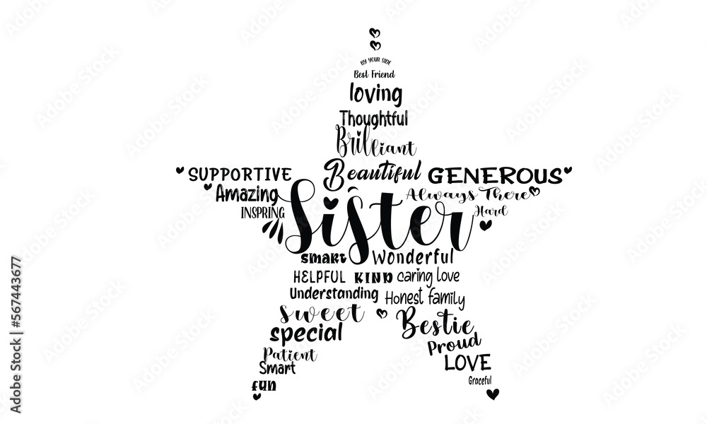Sister Word Art Typography T-Shirt Design Stock Vector | Adobe Stock