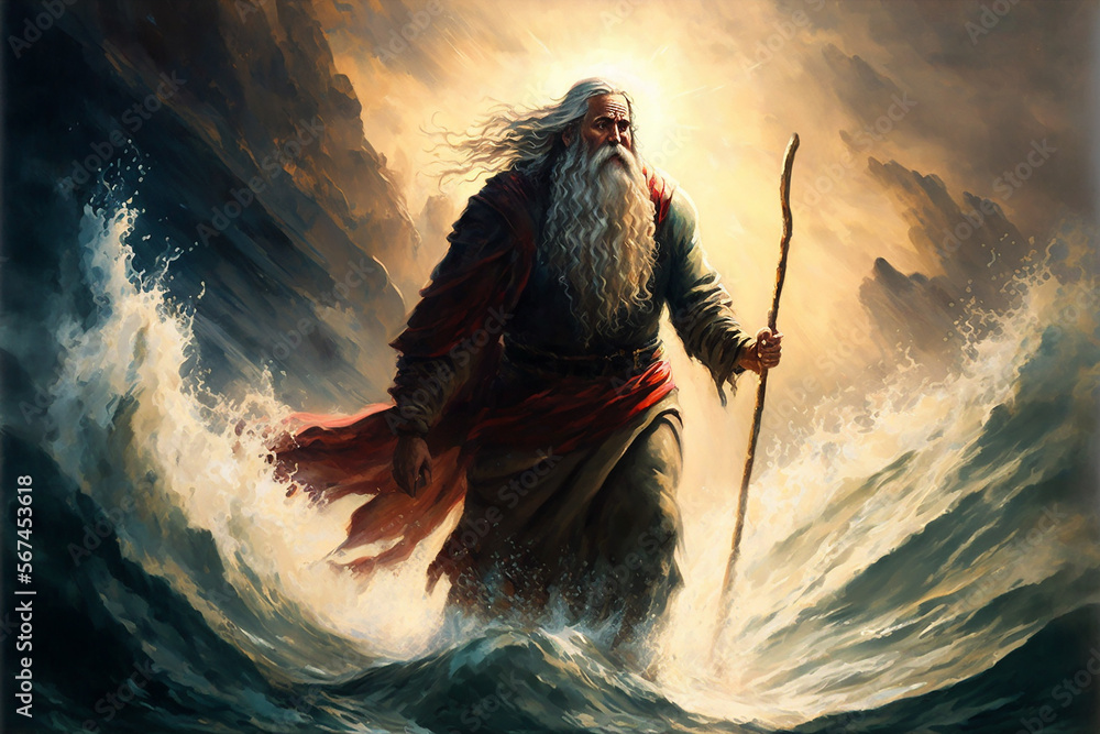 Moses and the Red Sea. Conceptual Christian art Stock Illustration ...