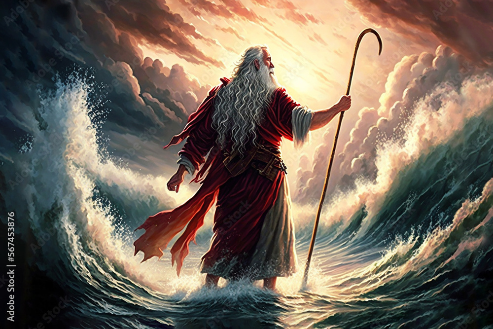 Stock-Illustration „Moses parting the Red Sea conceptual Christian art ...
