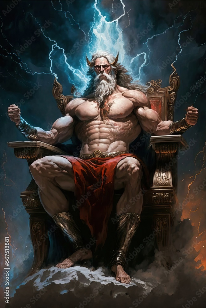 Illustration Stock 4K resolution or higher, Zeus, seated on the throne ...
