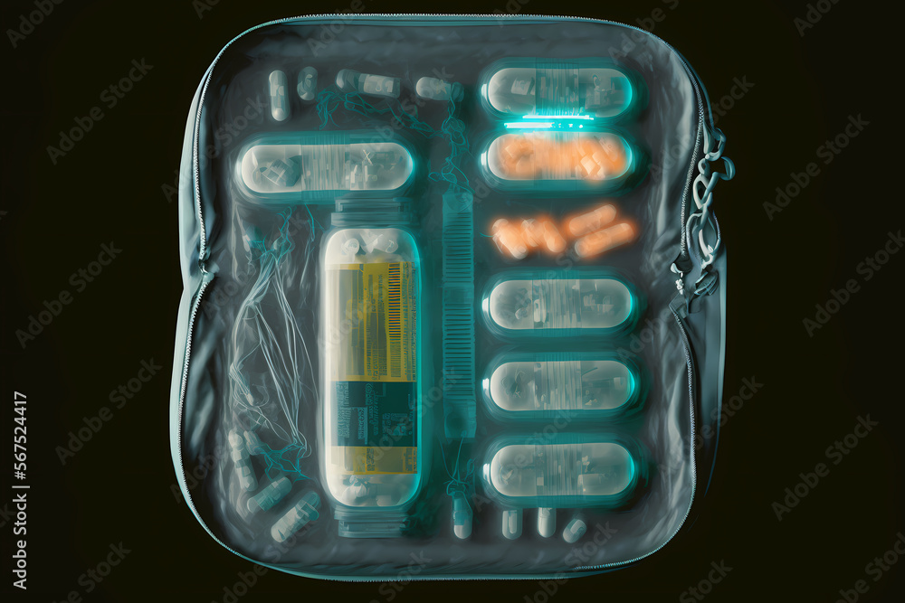 Security xray scan of bag with smuggling capsules drugs in airport ...