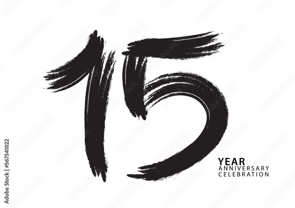 Vetor 15 year anniversary celebration logotype black paintbrush vector ...
