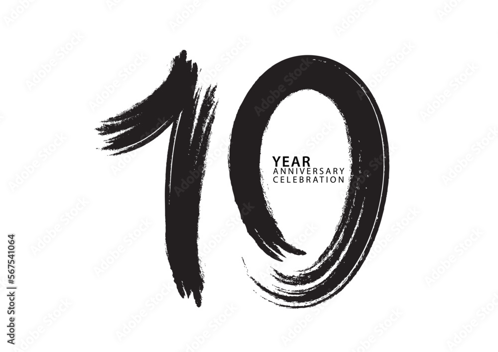 10 year anniversary celebration logotype black paintbrush vector, 10 ...