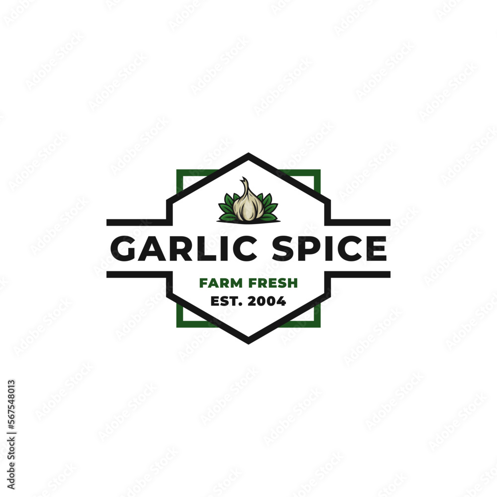 Garlic spice logo vector in vintage style, garlic spice logo design ...