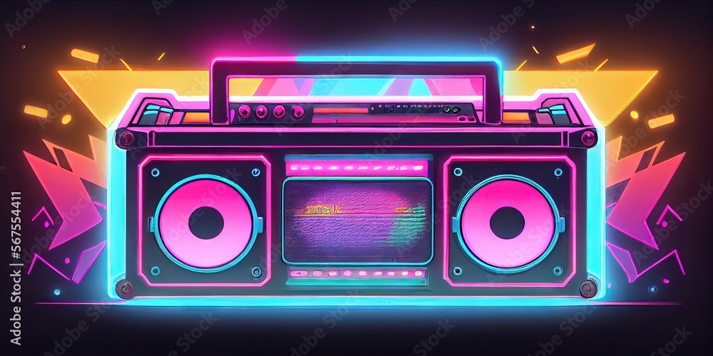 Neon boombox stereo from the 1990s - Generation X style flashback from ...