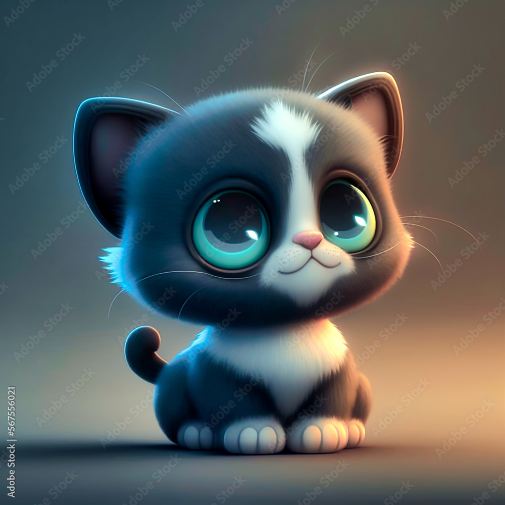 Cute little cat 3d rendering, illustration of farm animals. Digital art ...