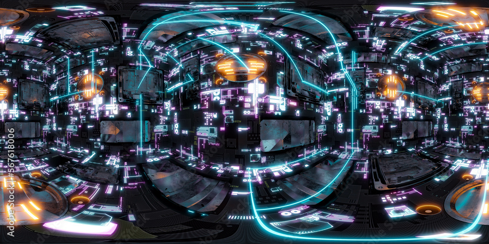 360 degree full panorama environment map of futuristic computer surface ...