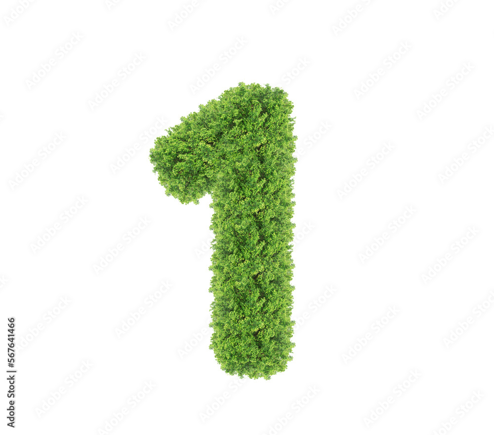 Grass number One isolated on white background. Symbol 1 with the green ...