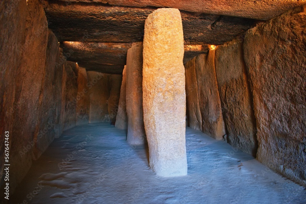 Dolmen de Menga,Spain - interior of megalithic burial tumulus.One of ...