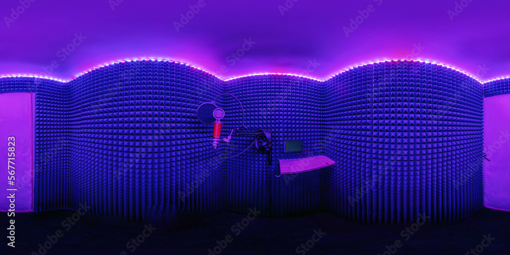 full hdr 360 panorama inside soundproof studio room for recording songs ...