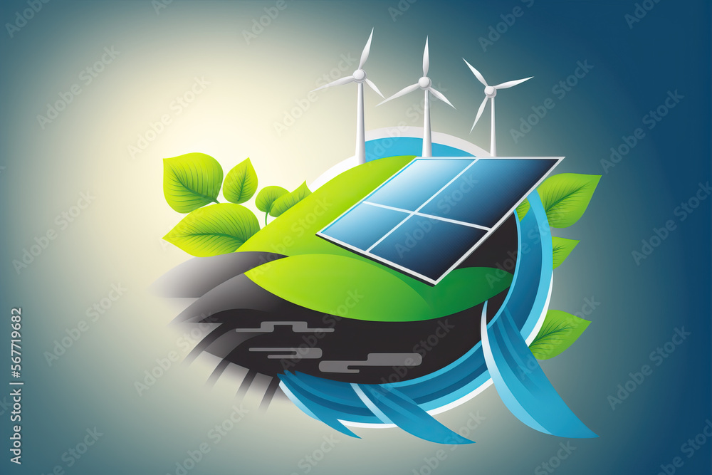 renewable energy background with green energy as wind turbines and ...