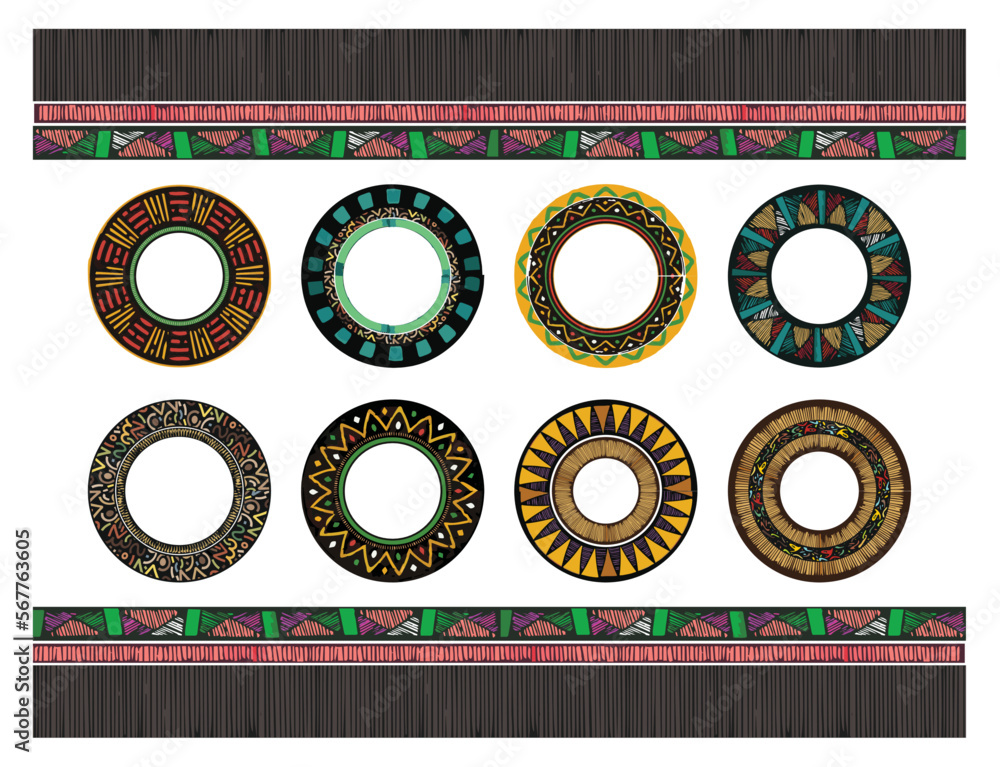 Collection of iconic African round mandala with adinkra symbols ...