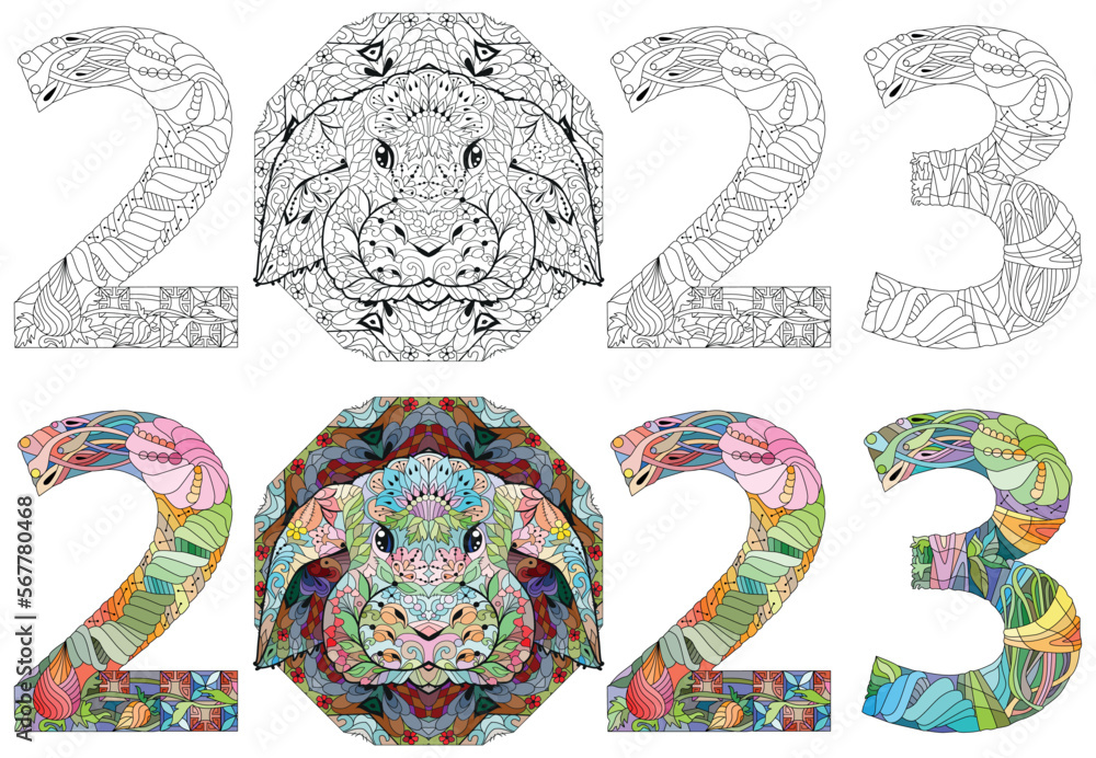 Zentangle stylized rabbit number 2023. Hand Drawn lace vector ...