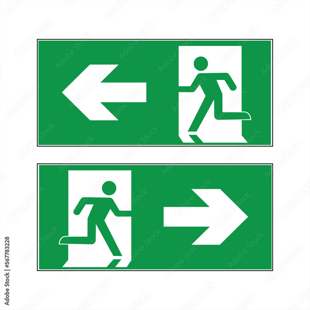 Emergency exit left, Emergency exit right, escape route signs, vector ...