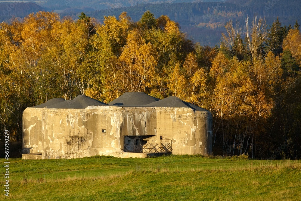 Pre-war concrete infantry blockhouse built in Czechoslovakia as a ...