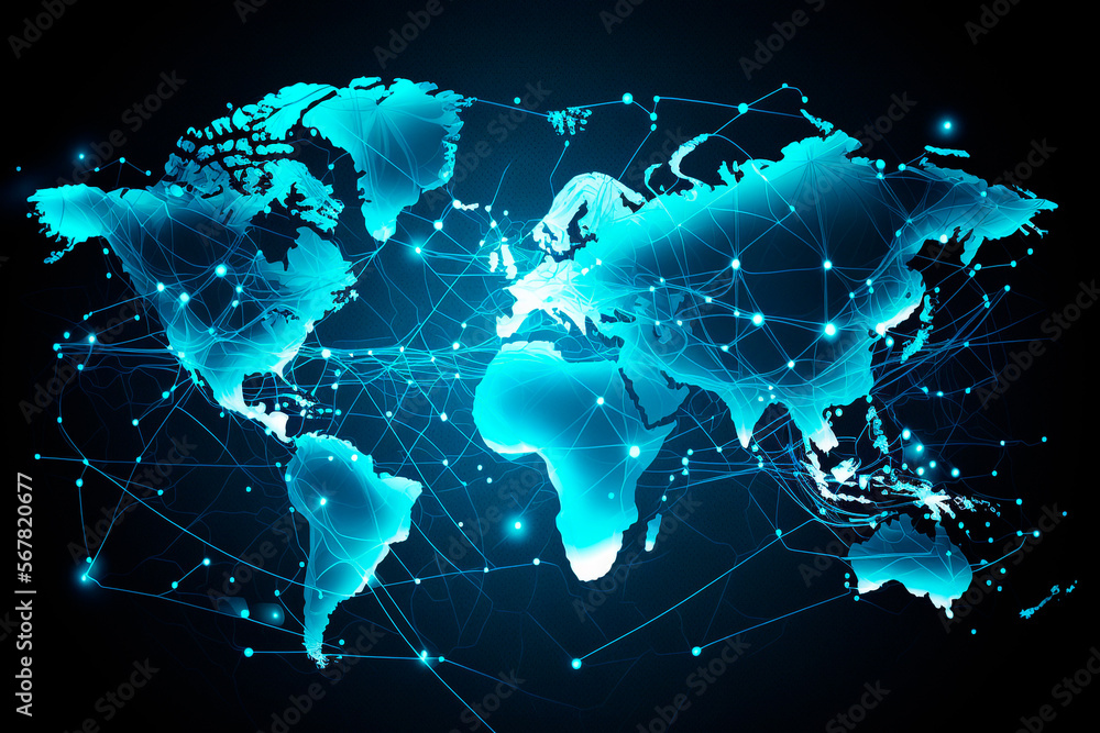 Ilustración de Stock Mapa mundial estilo holograma con puntos de ...