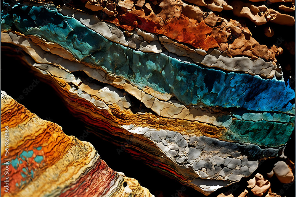 Colourful sedimentary rocks formed by the accumulation of sediments ...