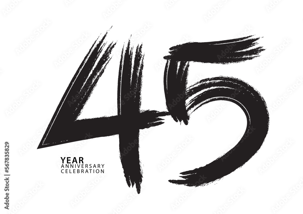 45 year anniversary celebration logotype black paintbrush vector, 45 ...