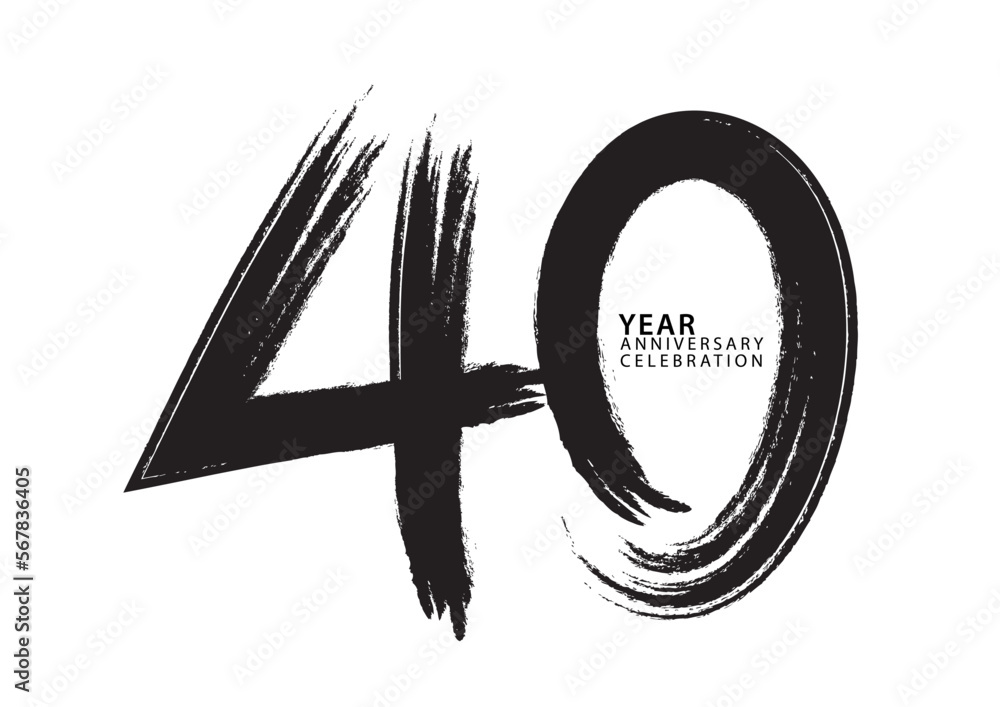 40 year anniversary celebration logotype black paintbrush vector, 40 ...