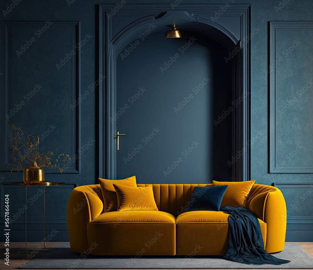 Living room or buisness hall lounge in deep dark colors. Reception of ...