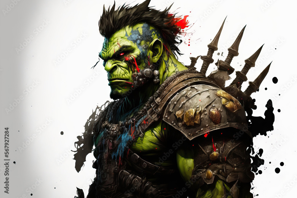 Orc with war gear, looking threatening. Isolated fantasy warrior on a ...