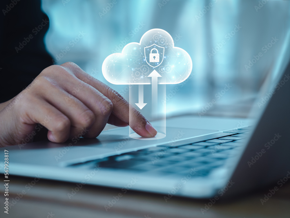 Cloud computing technology management concept. Cloud with digital lock ...