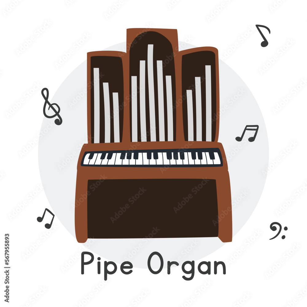 Pipe organ clipart cartoon style. Simple cute wooden church organ flat ...