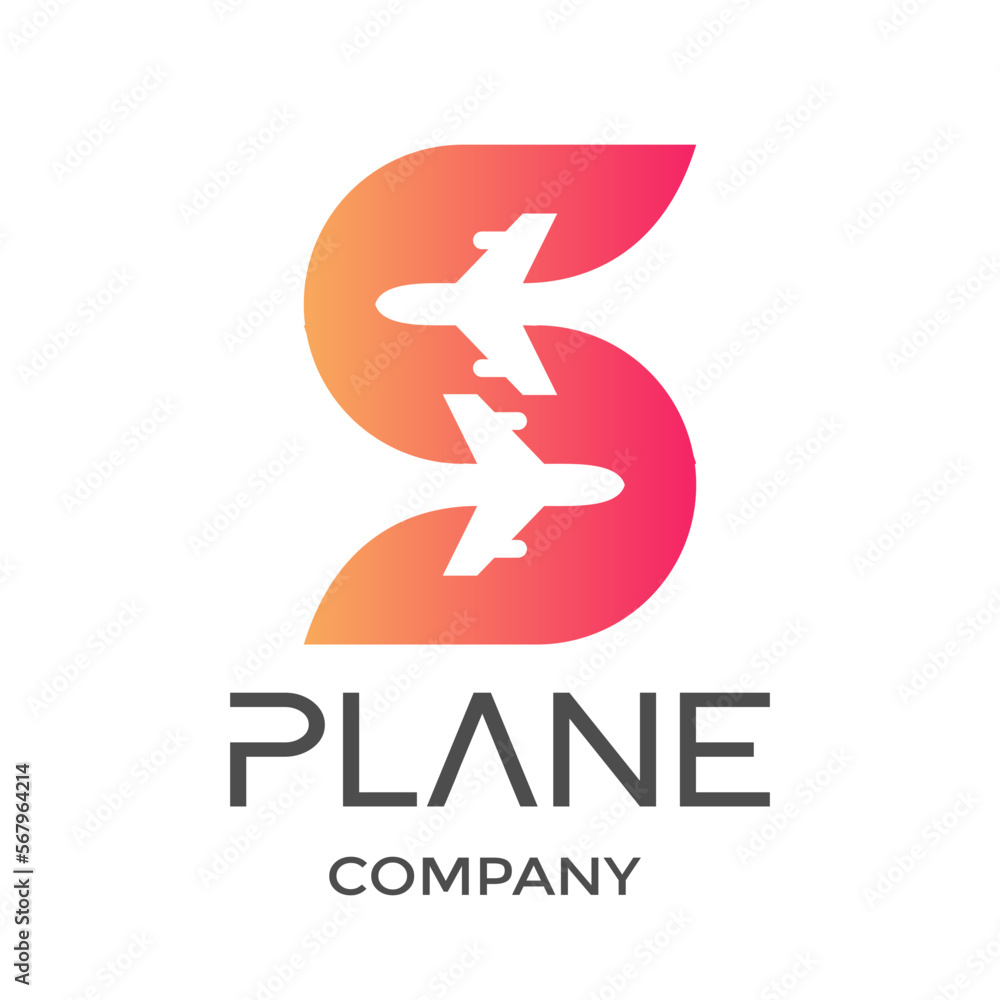 Letter S with plane vector logo. This design is modern and suitable for ...