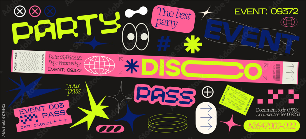 Collection of various for party patches , labels, tags, stickers ...