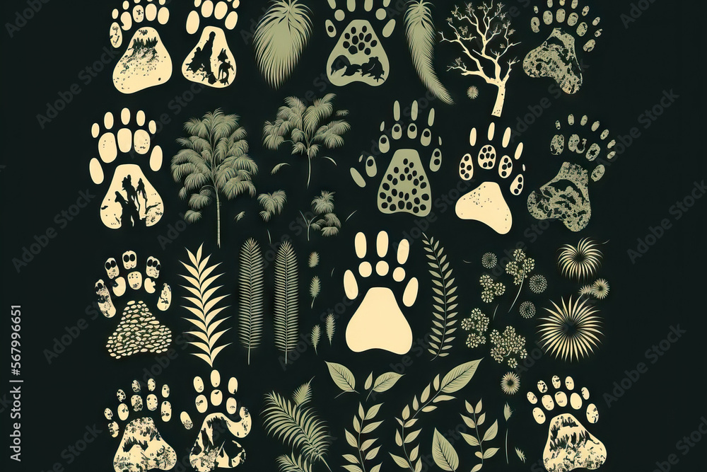 animal tracks. Animal paw prints with names, pet prints, bird and ...