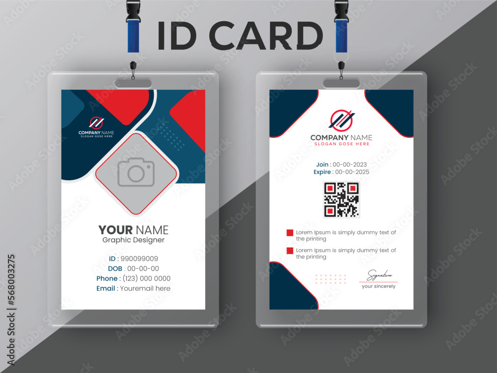 Vector id card template with clasp and lanyard, Corporate Id card ...