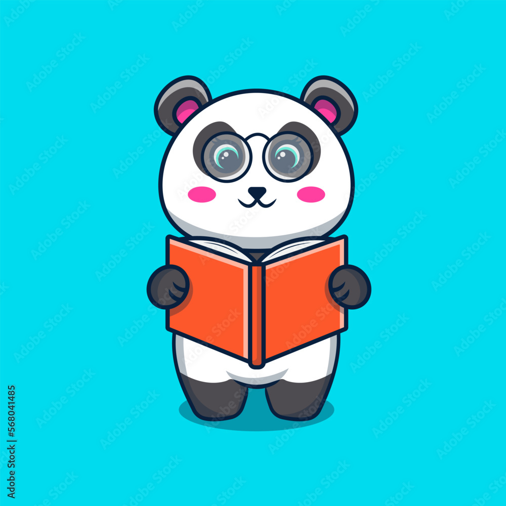 panda reading book cartoon illustration Stock Vector | Adobe Stock