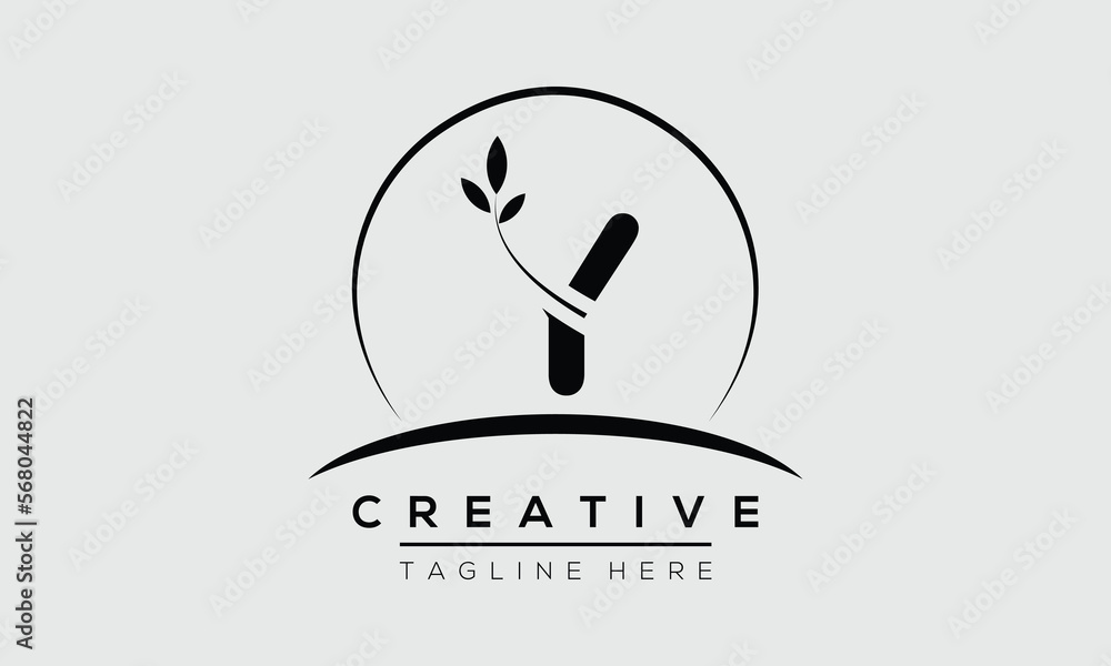 initial Y circle letter logo design with leaf. Y logo icon vector ...