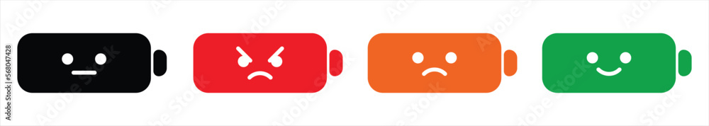 battery icon set. battery emoticon icon collections symbol sign, vector ...