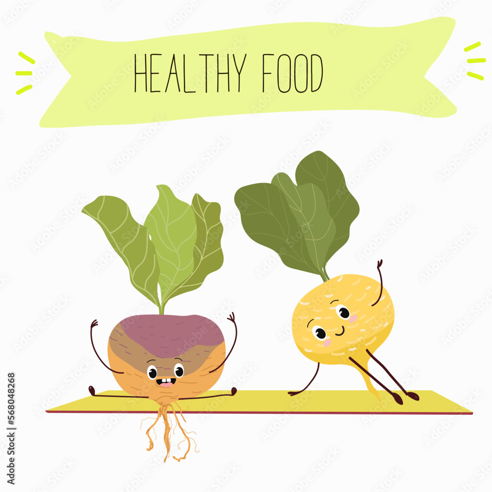Vector Illustration with funny cartoon characters swede, rutabaga ...