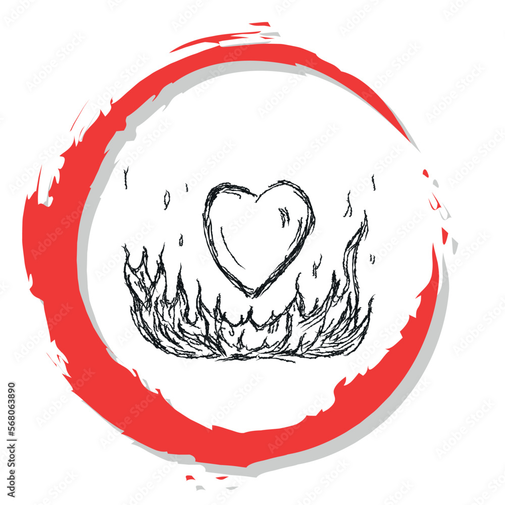 hand drawn, vector, sketch illustration of flaming heart. Vector ...